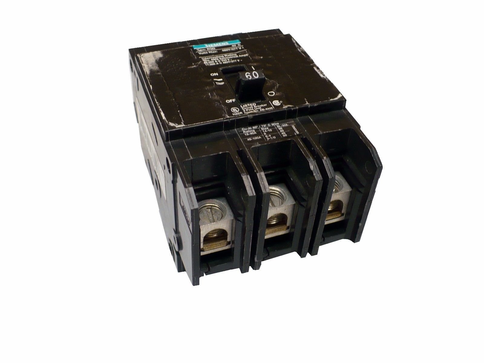 SIEMENS BQD360 60-Amp Three Pole 480Y/277V AC 14KAIC Bolt in Breaker ...