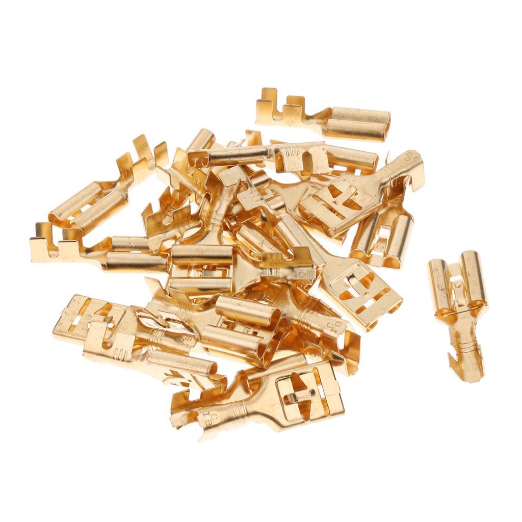 25 Pieces Brass Terminal Cable Locking Female Spade Connector 9.5mm ...