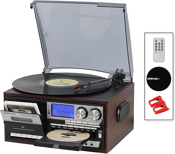 Amazon.com: All in One Vintage 3 Speed Vinyl Record Player with Built ...