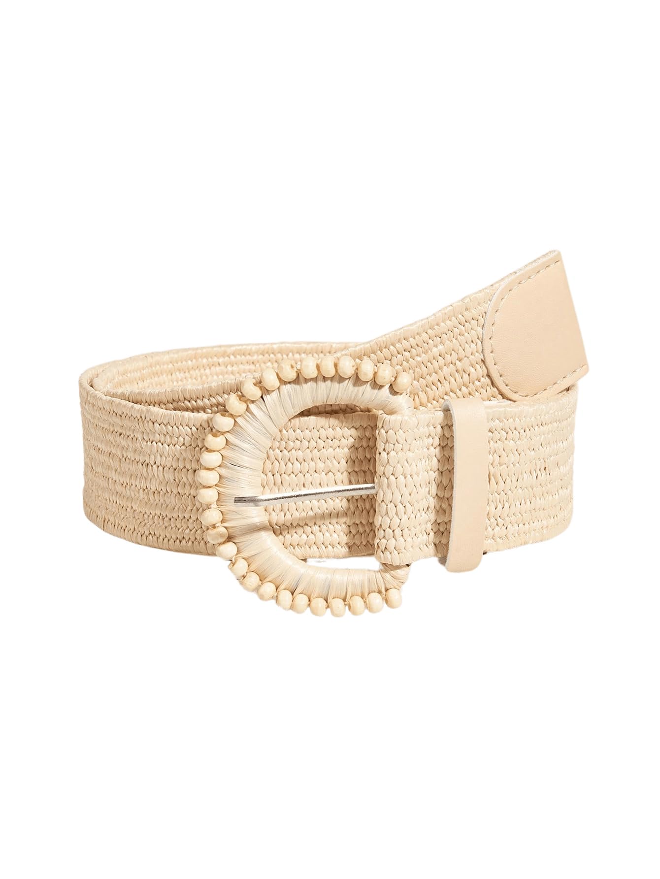 Verdusa Women's Round Buckle Straw Belts Boho Braided Waist Belt at ...