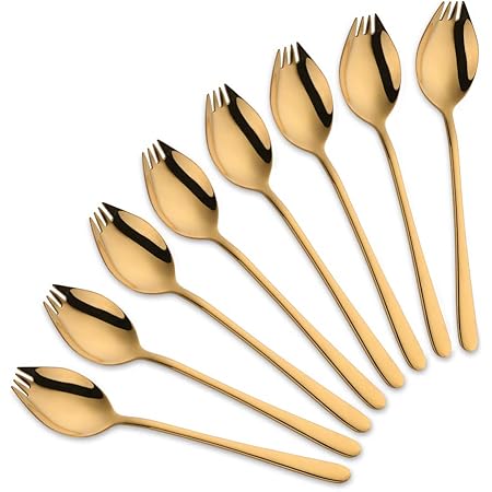 Do Buy® Gold Spork Göffel mit messer wellenschliff 18/10 Edelstahl 8 ...