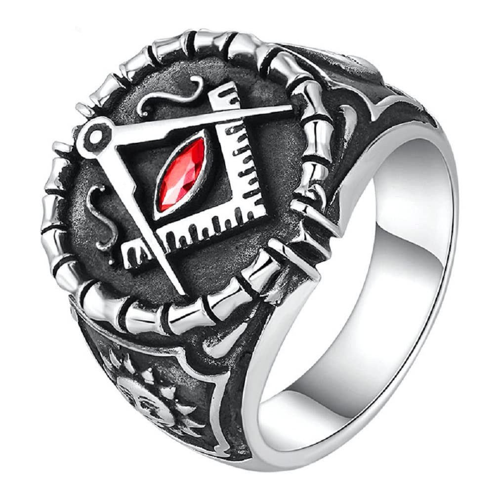 Buy Masonic Ring for Men, Sun Moon Masonic Ring, Red Crystal Freemason ...