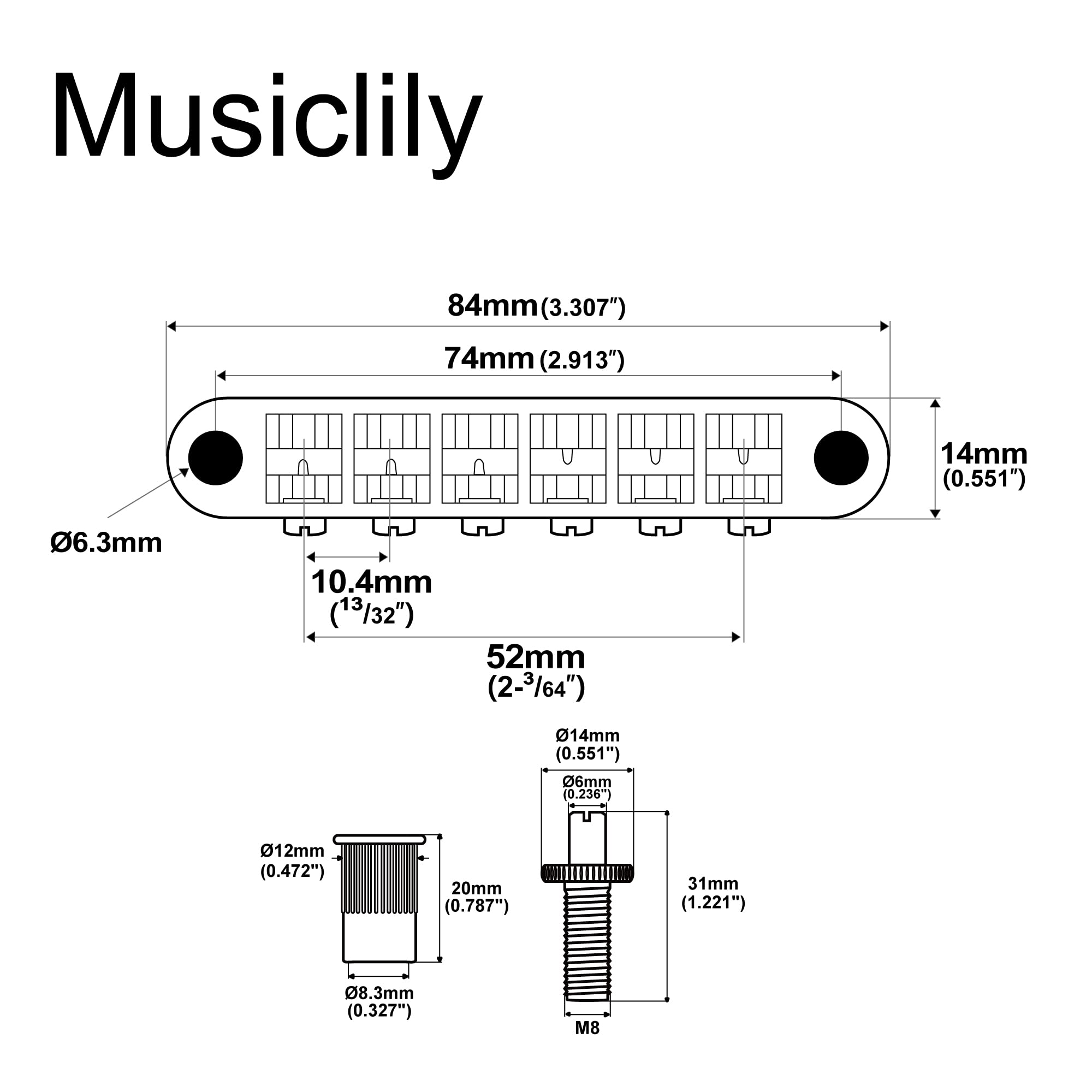 Musiclily Pro 52mm String Spacing Tune-o-matic Bridge Wide Body LP ...