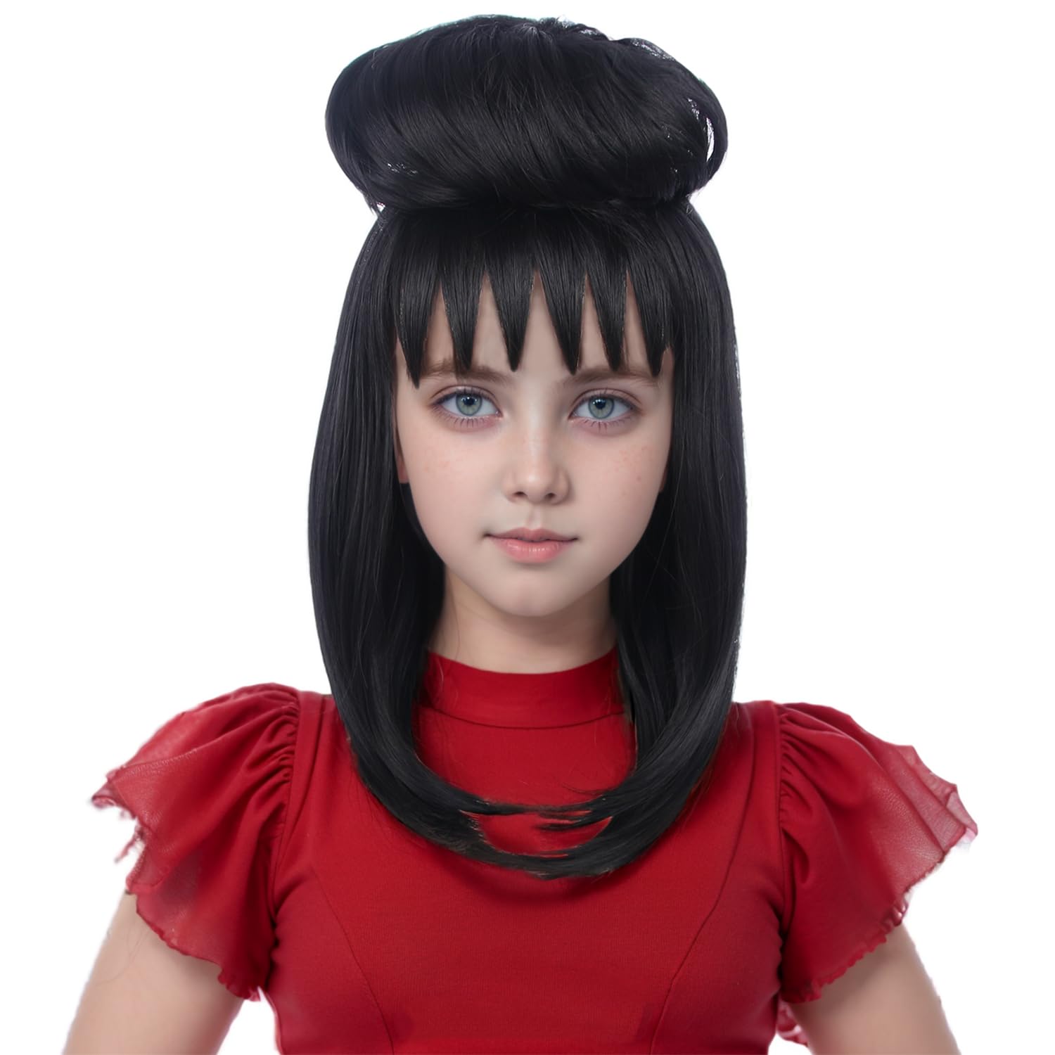 Amazon.com: WAVELNM Kids Black Wig with Bangs Child Straight Black Wig ...