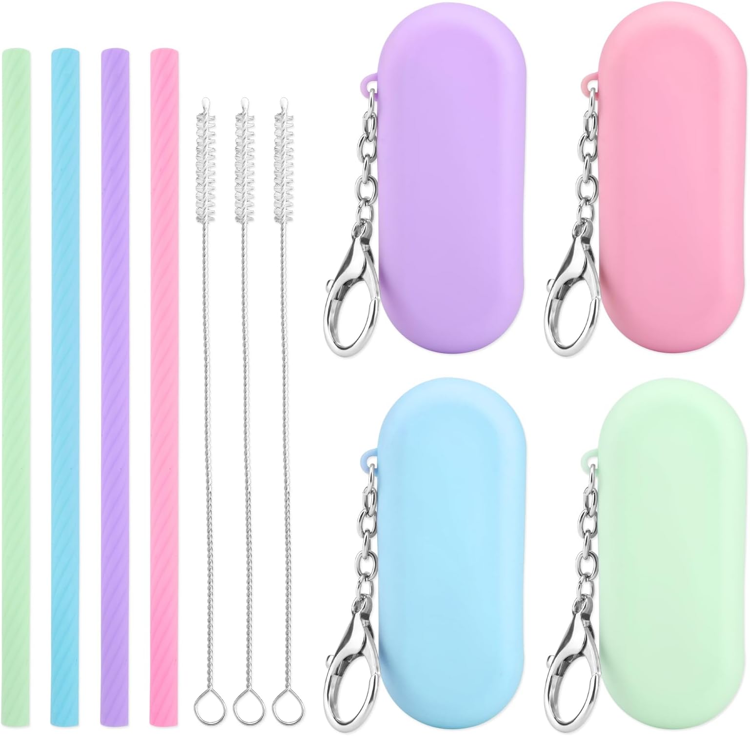 Amazon.com: Amabro 4 Set Silicone Straws with Case, Travel Drinking ...