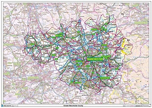 Greater Manchester County Map-Paper : Amazon.co.uk: Stationery & Office ...