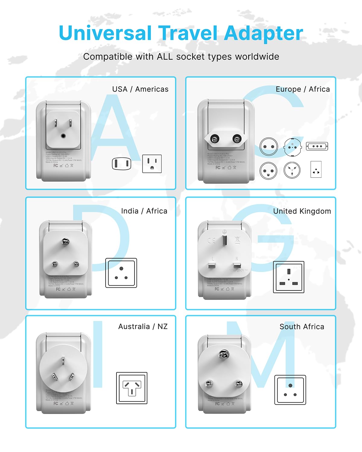 Snapklik.com : VINTAR Universal Travel Adapter Kit, 3ft Detachable ...