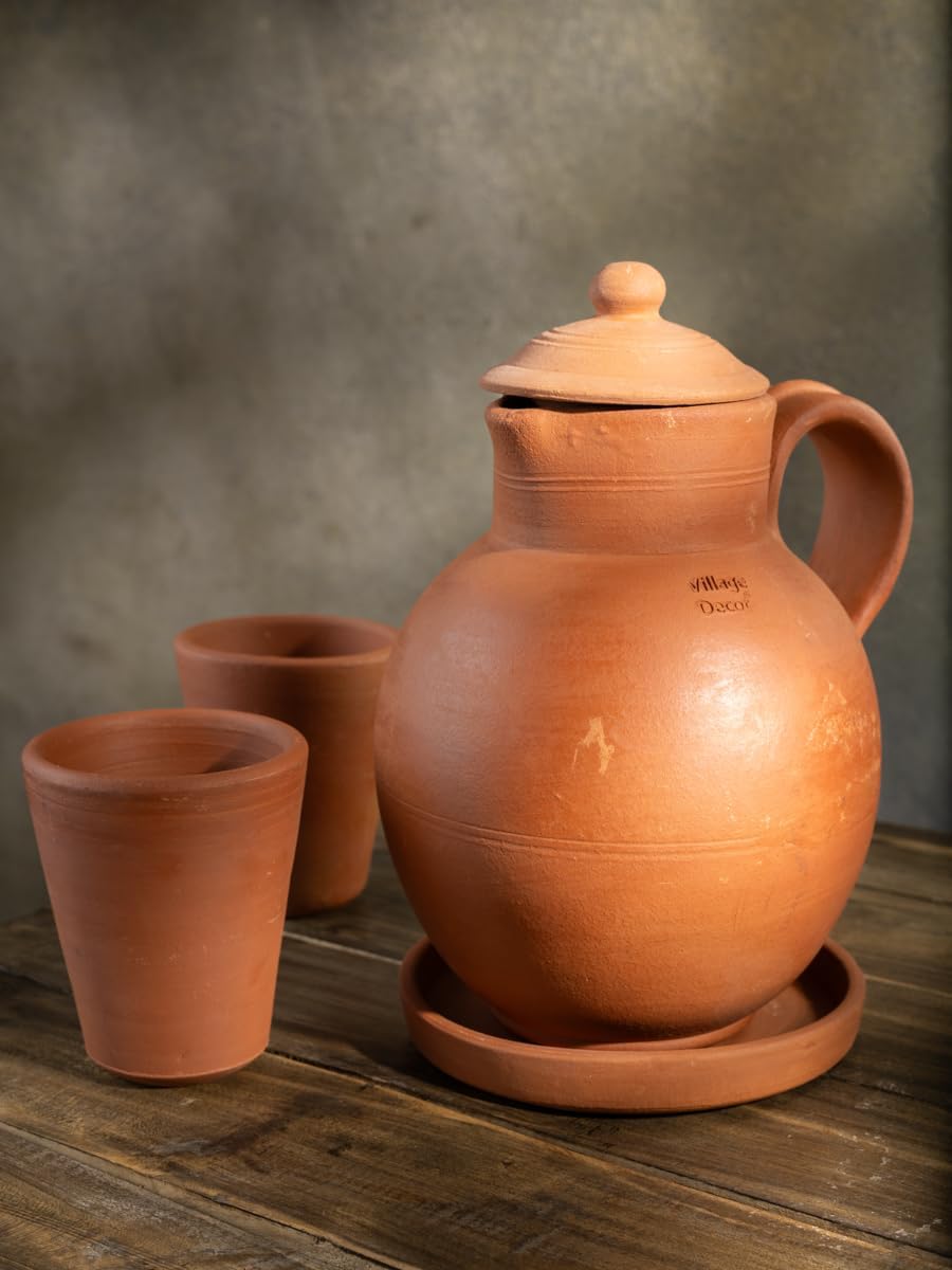 Village Decor Handmade earthen Natural Clay Drinking Water Pot (Pot ...