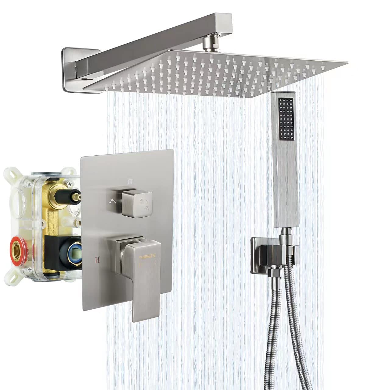 Fransiton 12 Inches Brushed Nickel Shower System Rain Shower System Set ...