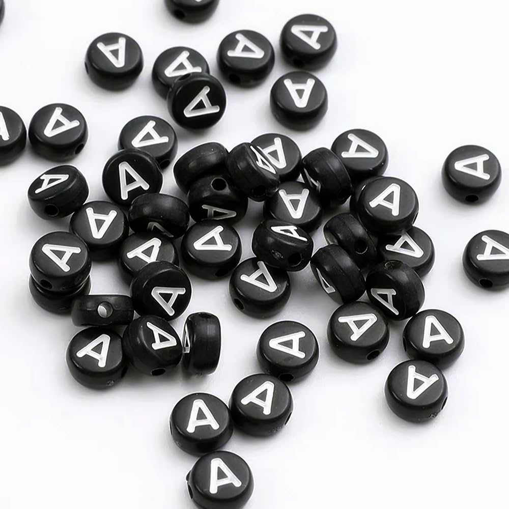 Snapklik.com : 100 Pieces Letter Beads 4X7mm Black Round Acrylic ...