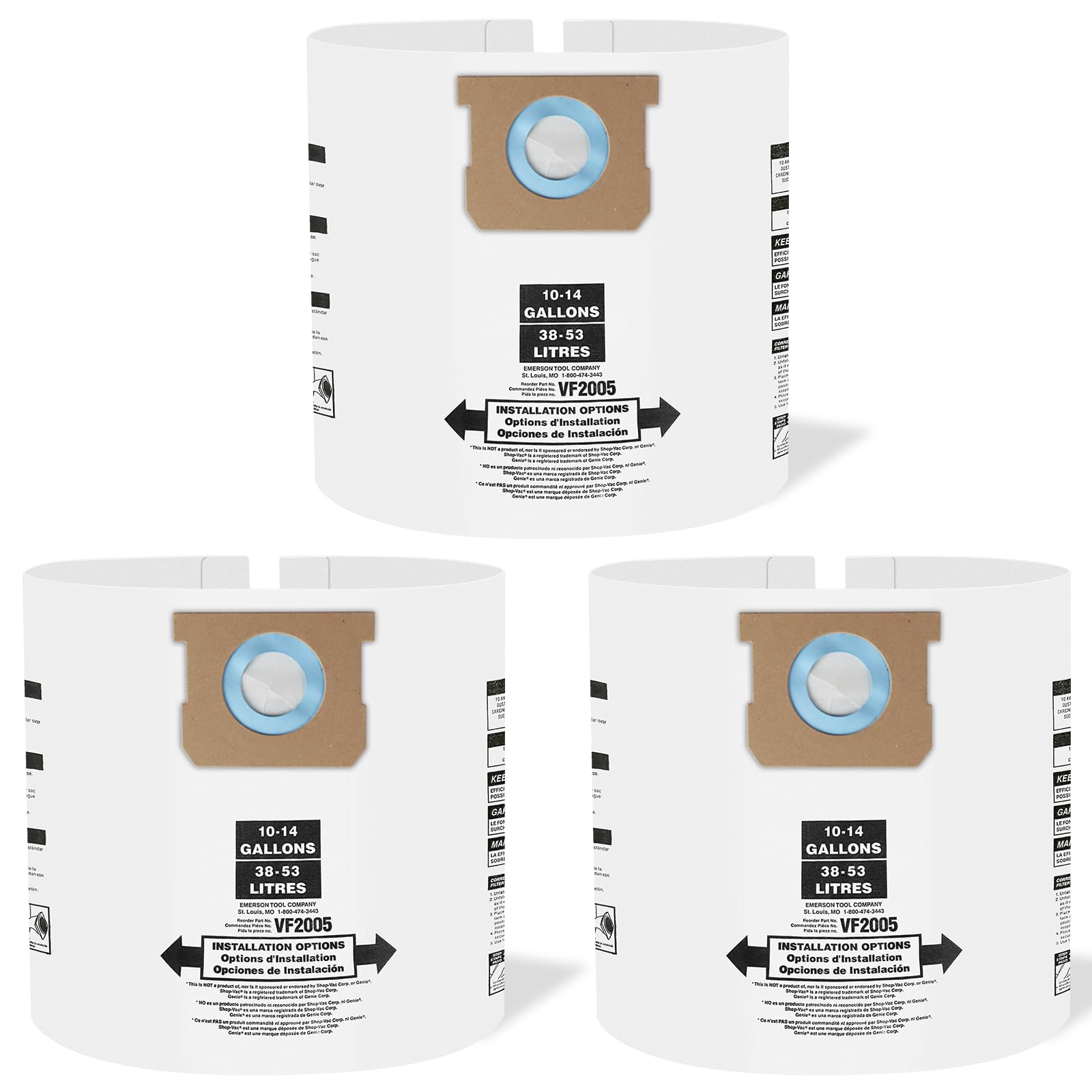 3 Pack Premium Vacuum Type F Filter Bags 90662 Compatible with Shop Vac ...