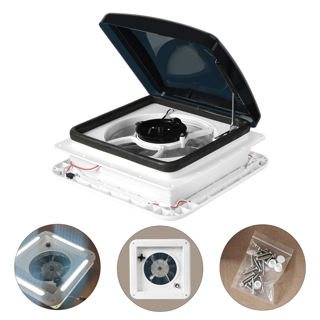Manan Caravan Vent 12V Fan with LED Light RV Shower Air Ventilation ...