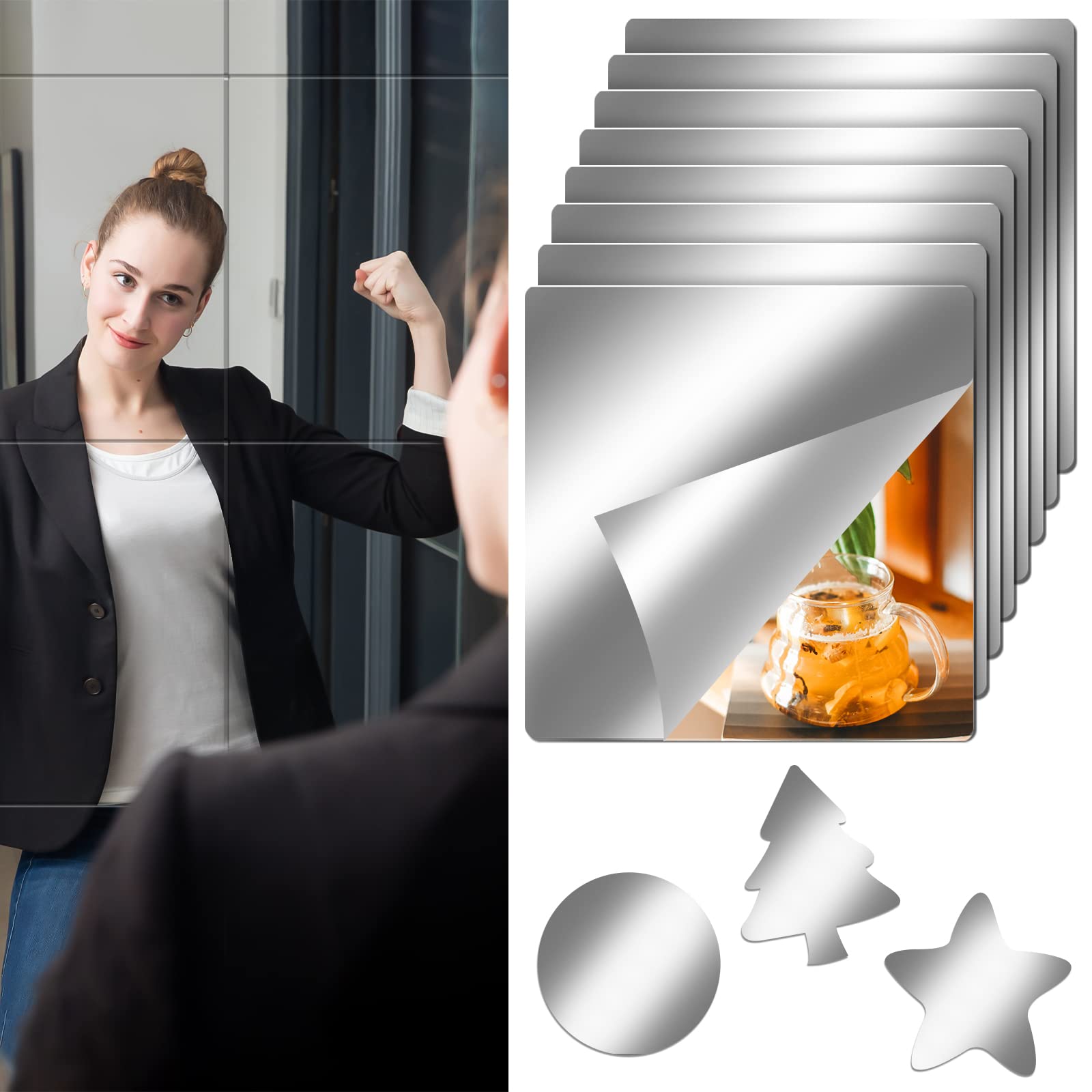Buy Flexible Mirror Stickers Tiles, 9 Pcs 12 x 12 Inch Adhesive ...