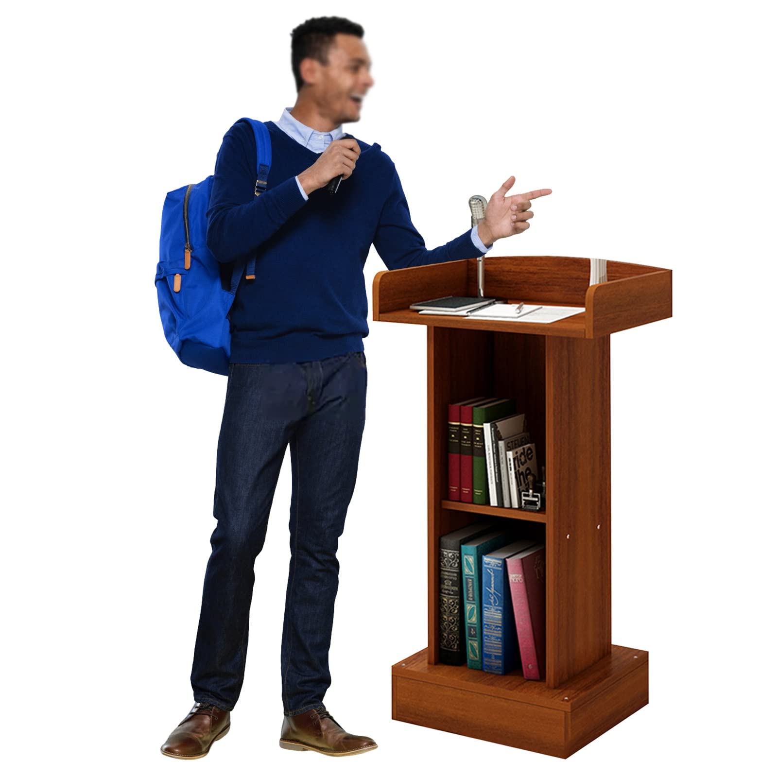 Biboya Podium Brown Lectern Stand Portable Heavy Duty Large Storage ...