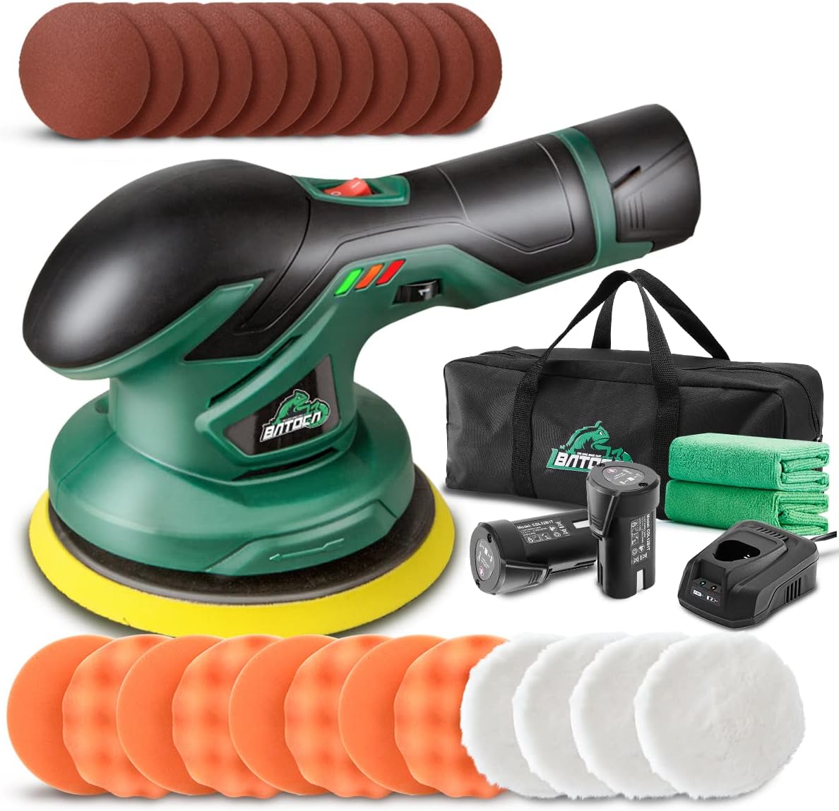 BATOCA Cordless Car Polisher,Dual Action Polisher,with 2pc 2.0Ah 12V Lithium Rechargeable ...