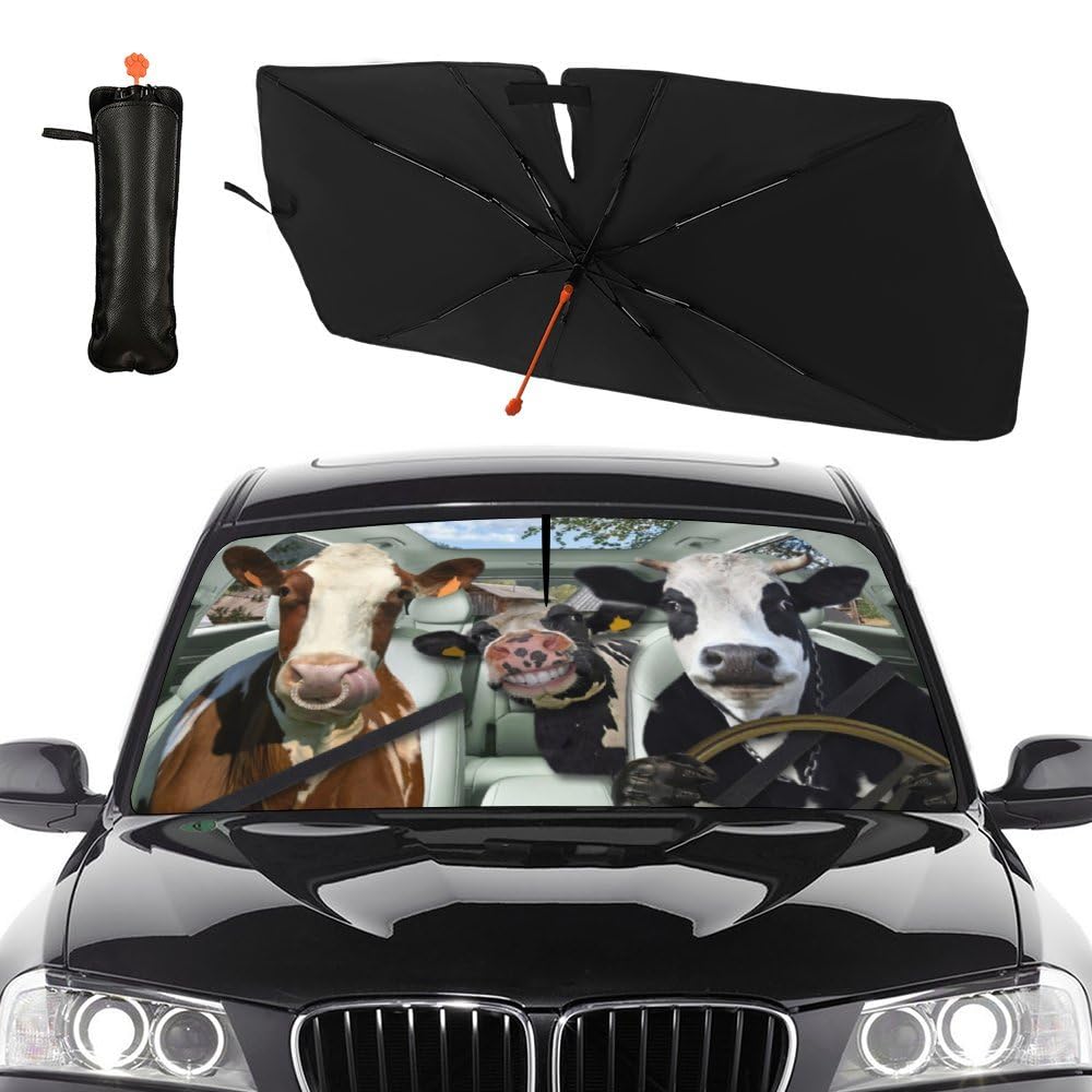 Amazon.com: Socira Cow Car Windshield Sunshade Umbrella Foldable Cattle ...