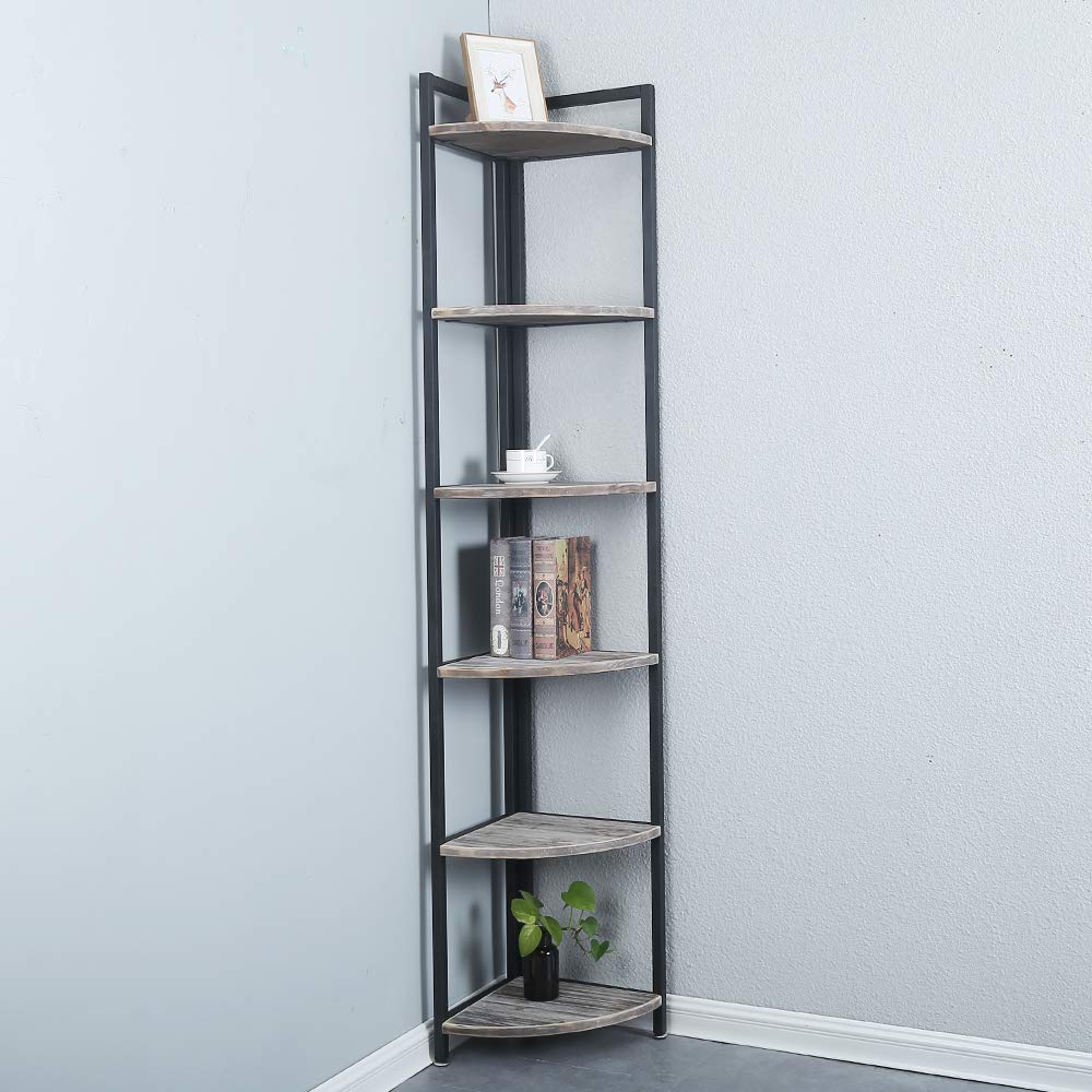Buy Industrial Wood Corner Shelf 6 Tier,Corner Bookcases and Book ...