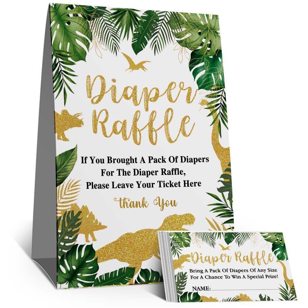Amazon.com: Diaper Raffle Sign & Cards, Dinosaur Themed For Baby ...