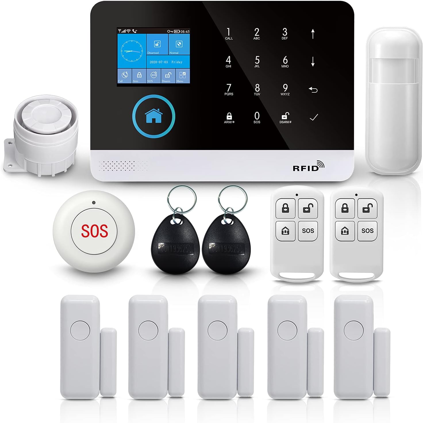 PGST Allarme Wireless Antifurto Casa Senza Fili with 1 Sirena,5 Sensori Per Porta Finestre ...