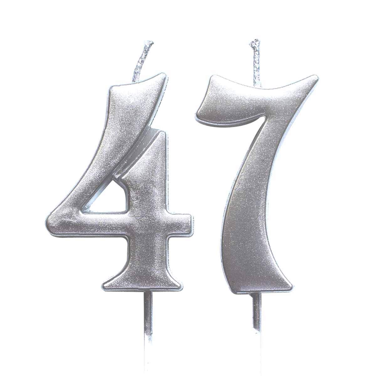 Amazon.com: MAGJUCHE Silver 47th Birthday Numeral Candle, Number 47 ...