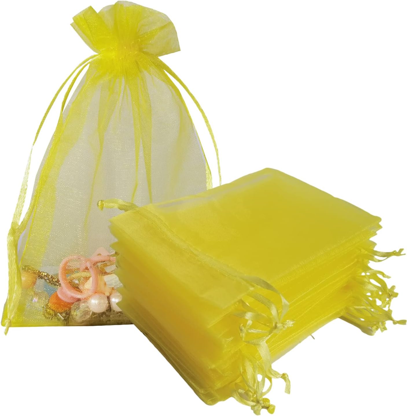 Amazon.com: Hwceo Organza Gift Bags 50 Piecesdrawstring 5x7 inch Yellow ...