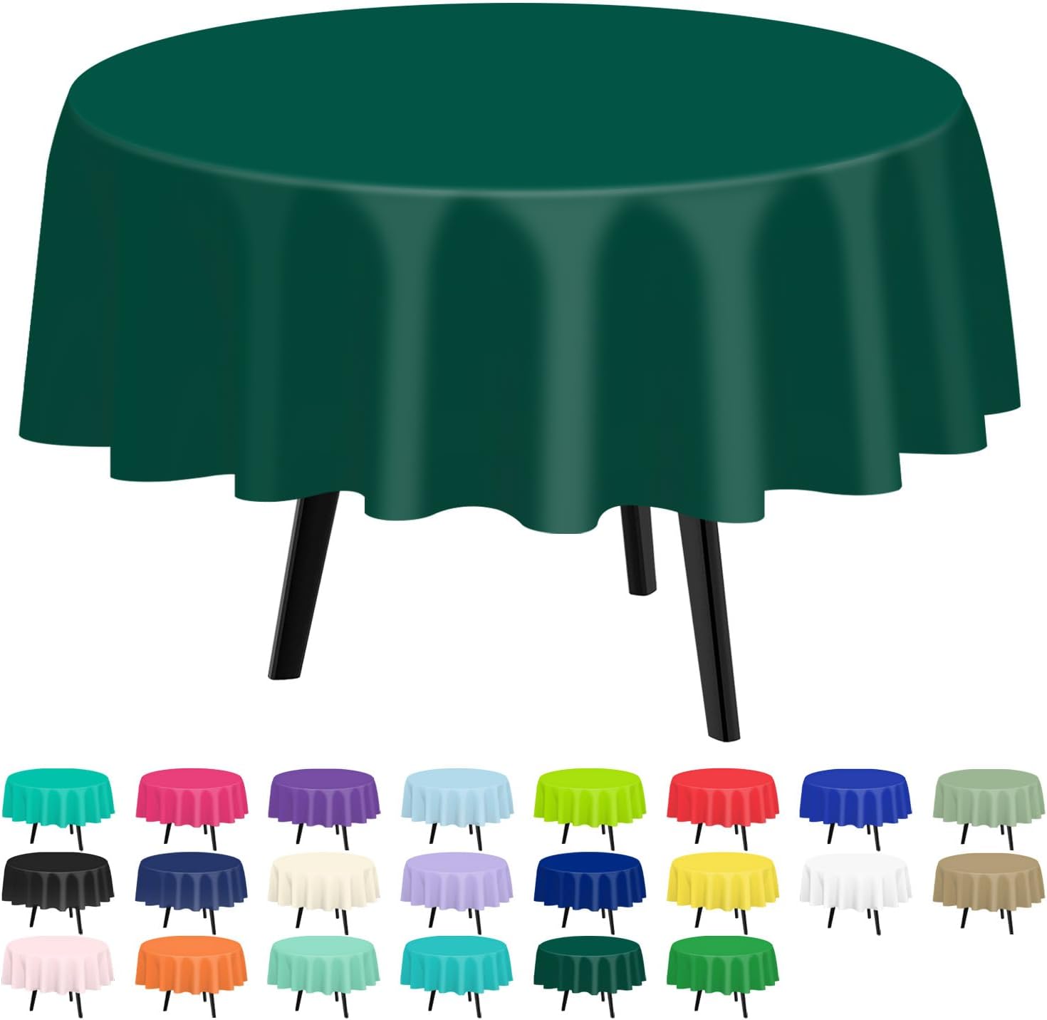 Amazon.com: QIKSION Dark Green Round Tablecloth 2 Pack, 84 Inch Plastic ...
