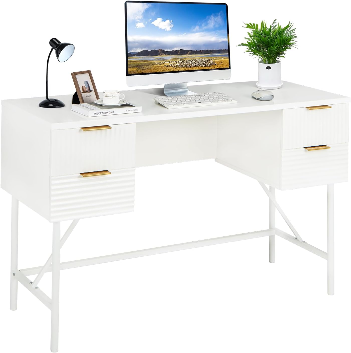 COSTWAY Computer Desk, Wooden PC Laptop Table Writing Workstation with ...