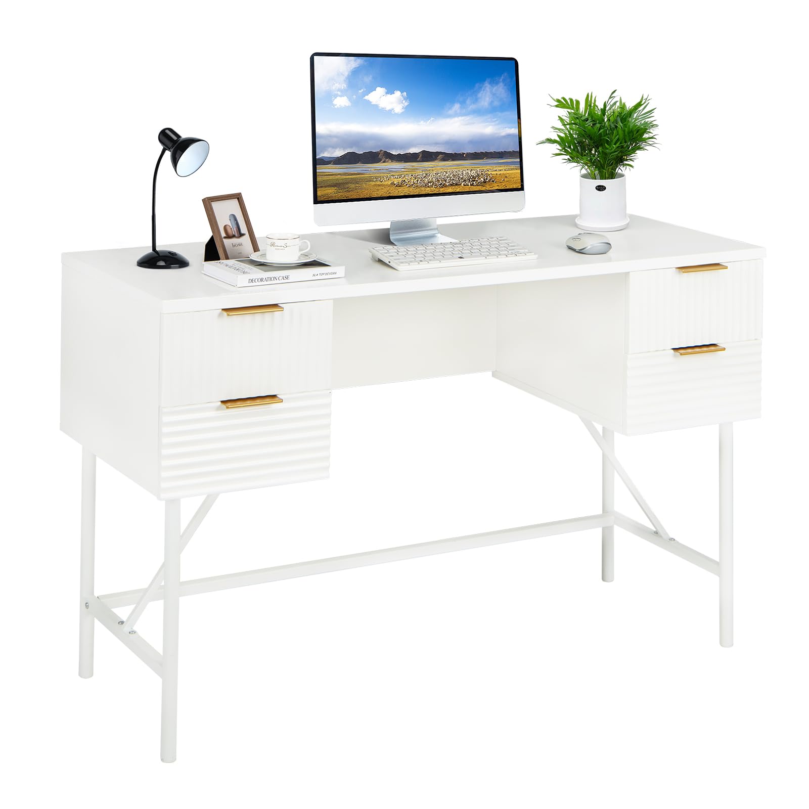 Costway Computer Desk With 4 Drawers 120cm Home Office Study ...