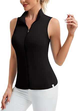 Amazon.com: Women's Sleeveless Zip-Up Tank Top Moisture-Wicking ...