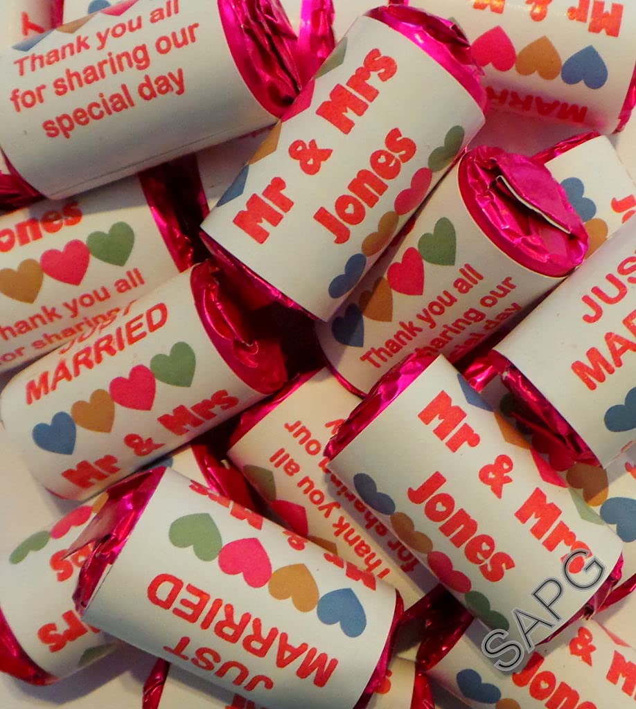 Wedding Party Favours Personalised love hearts & wrappers x 10 : Amazon ...