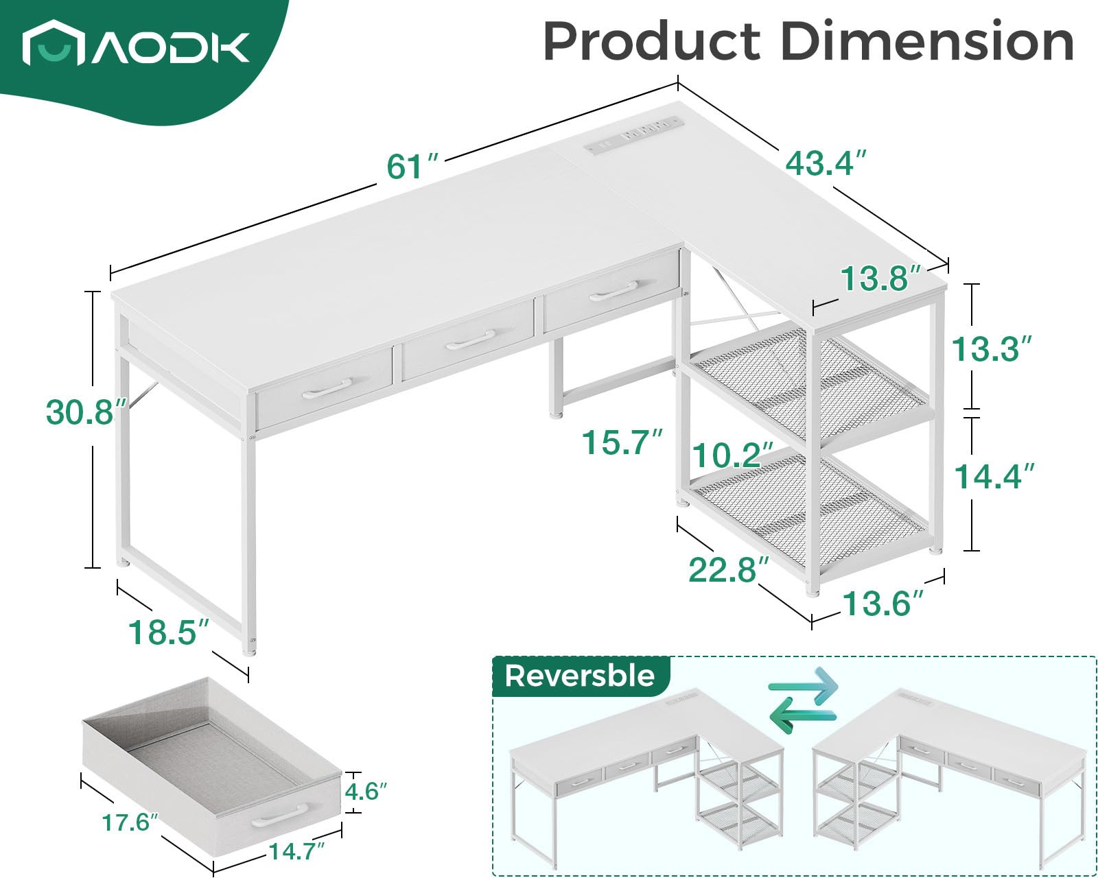 Snapklik.com : AODK 61 Inch L Shaped Computer Desk