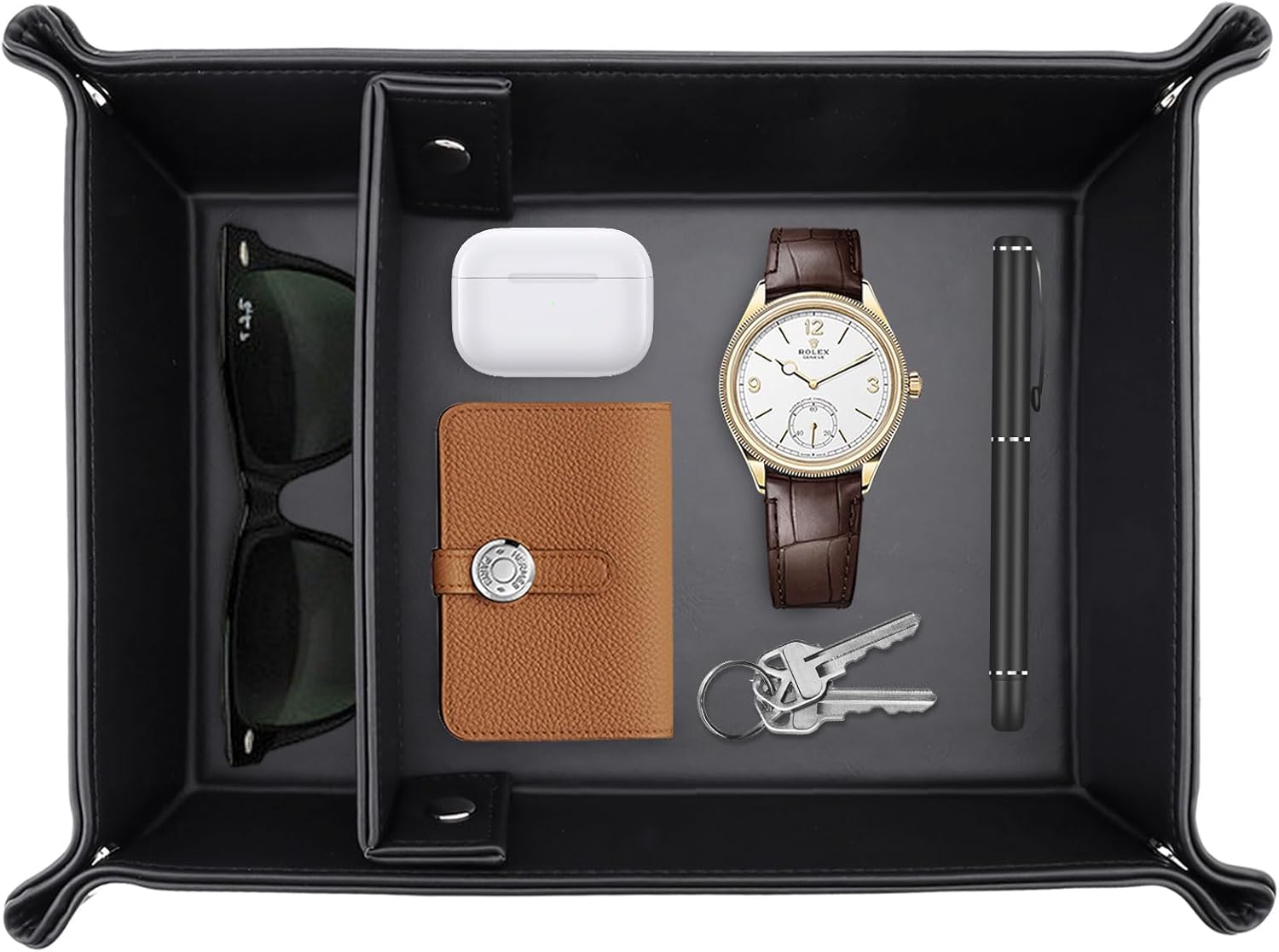 Amazon.com: Diakey Leather Valet Tray for Men, 2 Compartments Key Tray ...