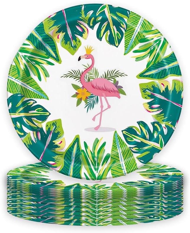Amazon.com: Hawaiian Flamingo Disposable Paper Plates 7 Inch Luau Party ...