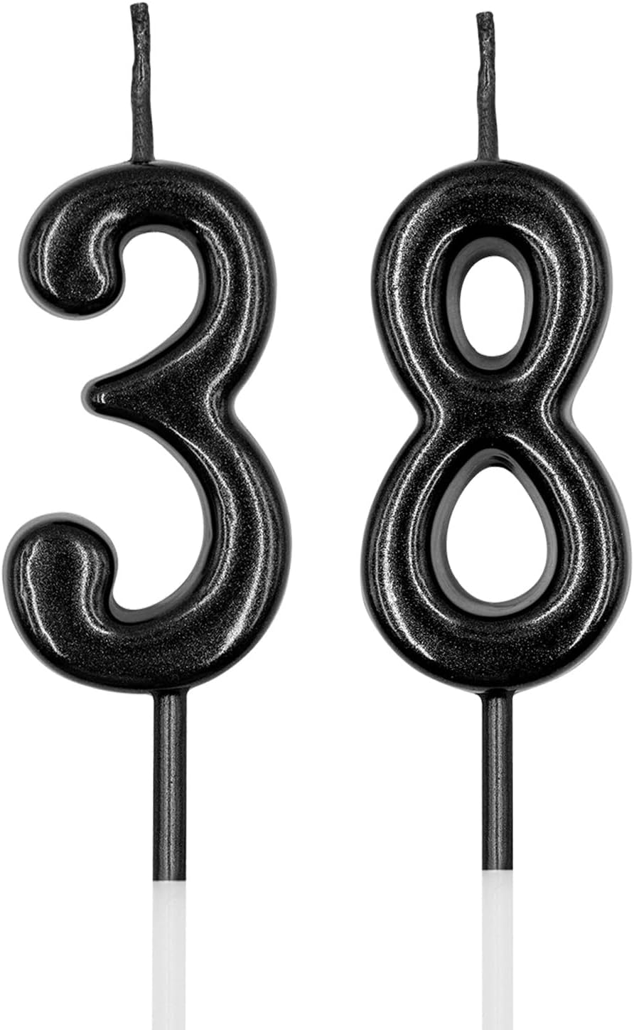 Amazon.com: 38th & 83rd Birthday Candles, Black Number 38 83 Candle for ...
