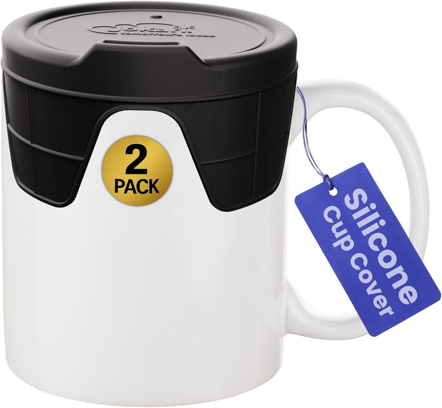 Jokari Silicone Cup Cover 2-Pack Stretch Fit Spill-Proof Coffee Mug Lid ...