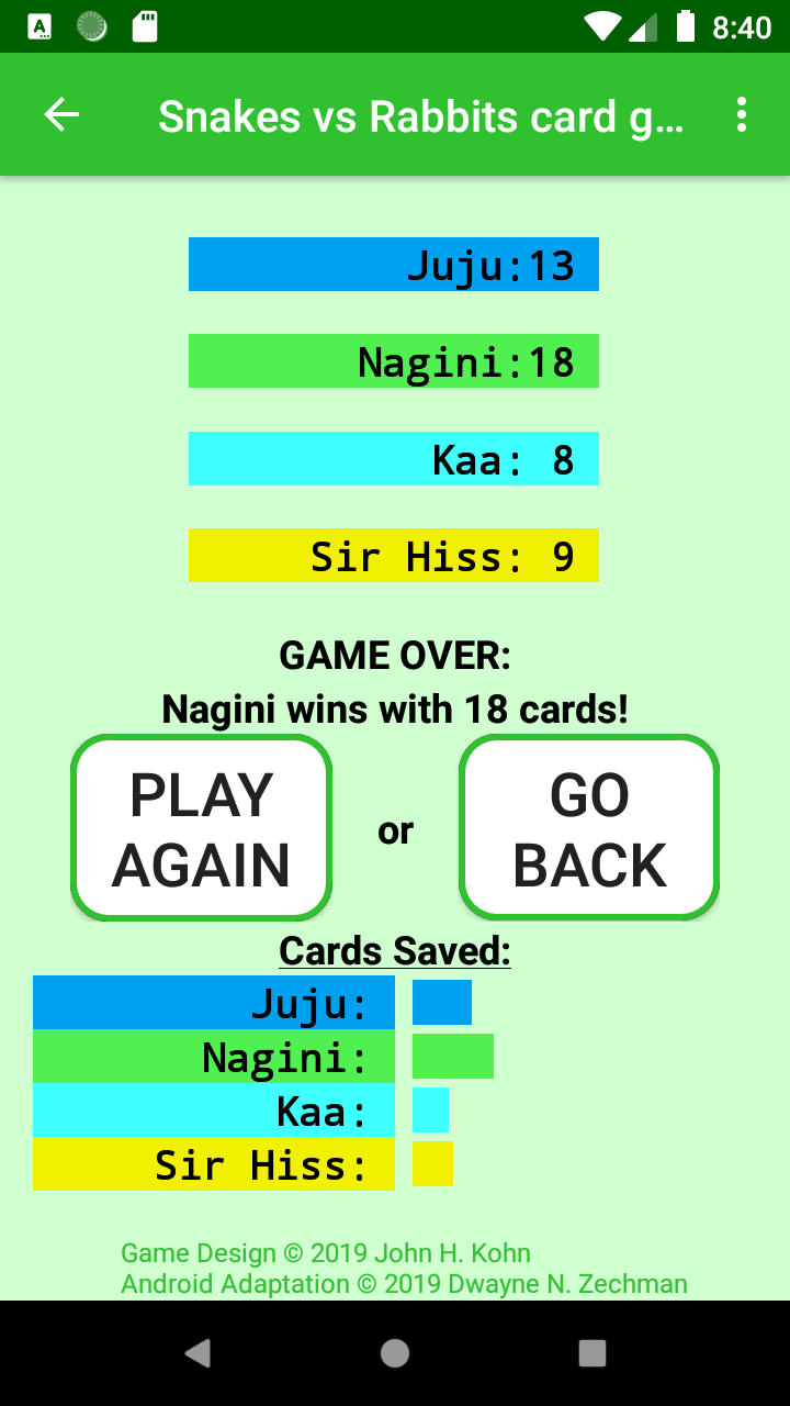 Snakes vs Rabbits card game - App on Amazon Appstore