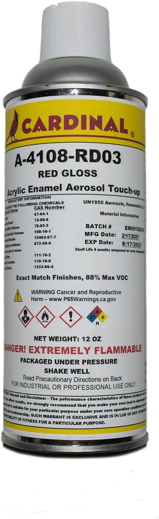 Amazon.com: Cardinal Paint A-4180-RD03 紅色光澤粉末塗料補漆噴漆 | 汽車零件和修復修復修復透明塗層,用於永久密封塗層表面 : 家居裝修