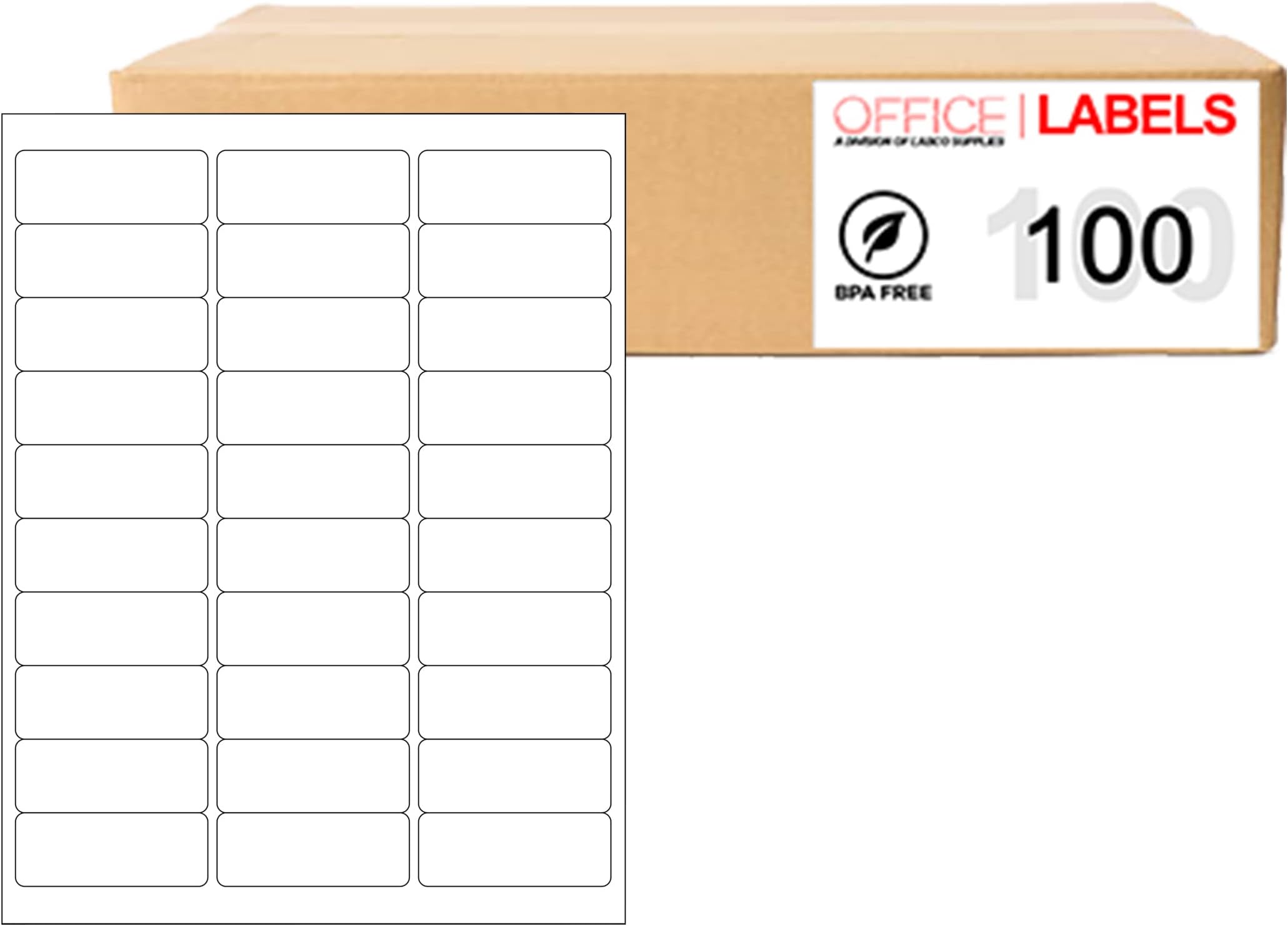 100 Sheets of Address Labels 1'' x 2-5/8'' 30up 3000 Labels Compatible ...