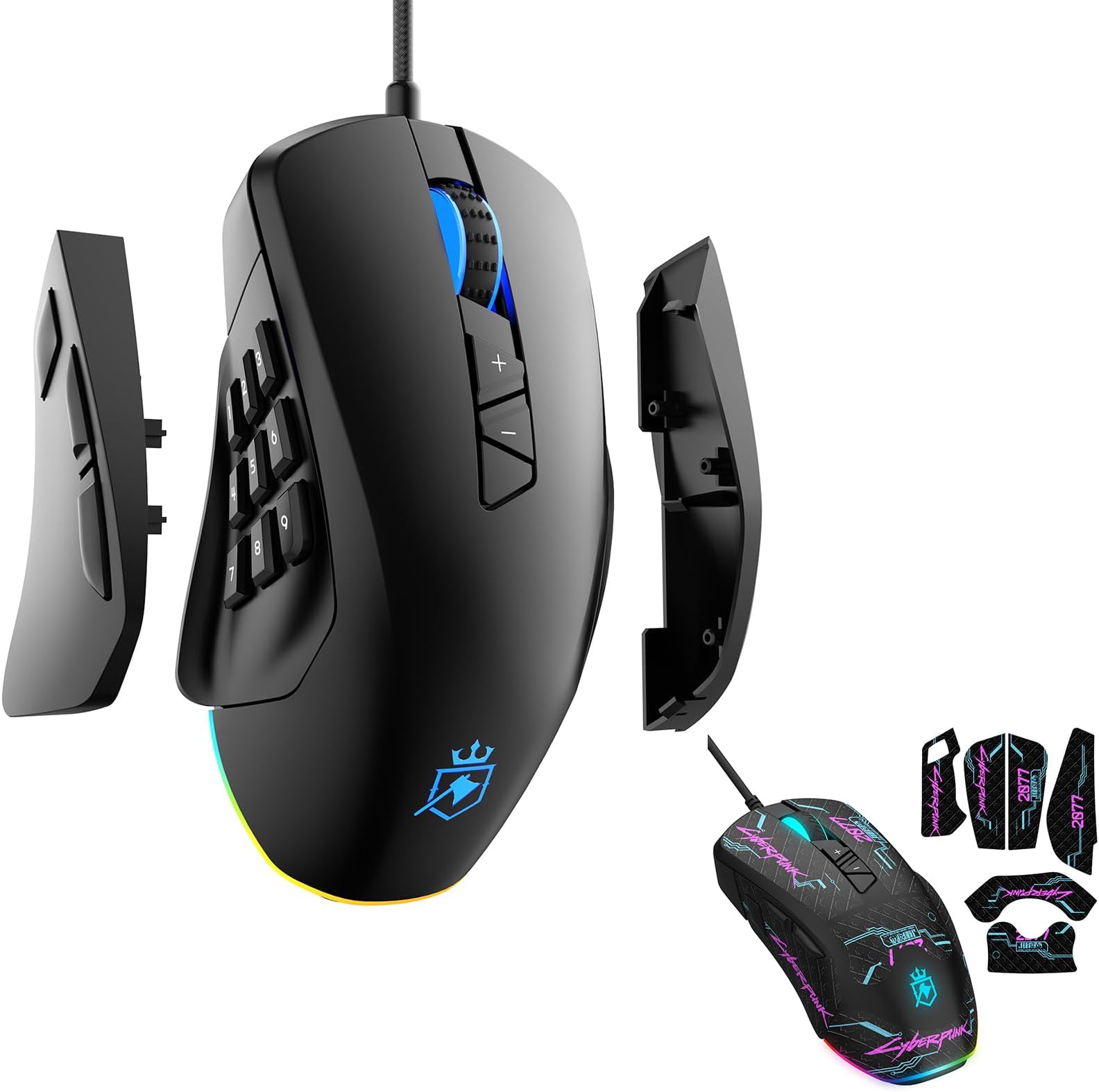 Amazon.com: ROYALAXE Wired Gaming Mouse with Side Plates, MMO Mouse ...