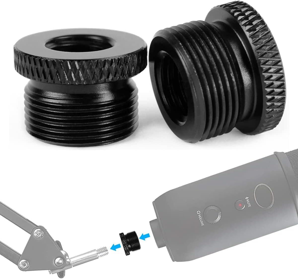 2 Pcs Mic Stand Adapter Black 1/4 to 5/8 Male to Female Microphone ...