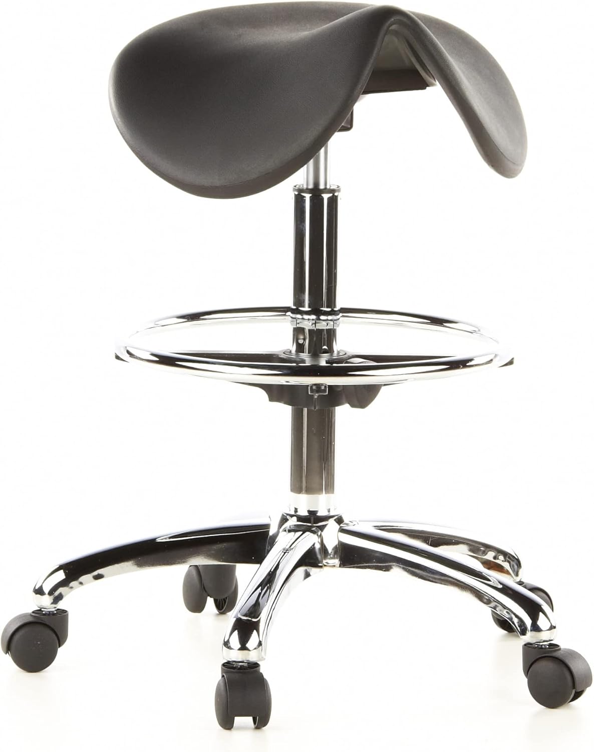hjh OFFICE TOP Work 13 Black/Chrome Polyurethane Foam Saddle/Mobile ...