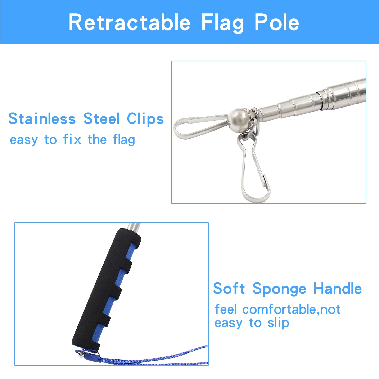 Snapklik.com : BokWin 1 Pcs Retractable Flag Pole Stainless Steel ...