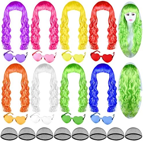 Amazon.com: Bouiexye 24 Pieces Colorful Long Curly Wigs Wavy Party Wigs ...