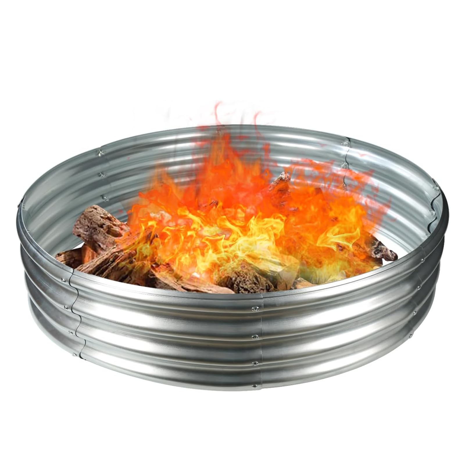 Cozioz 150 x 29 cm Round Galvanized Fire Pit Ring - Foldable Fire Ring ...