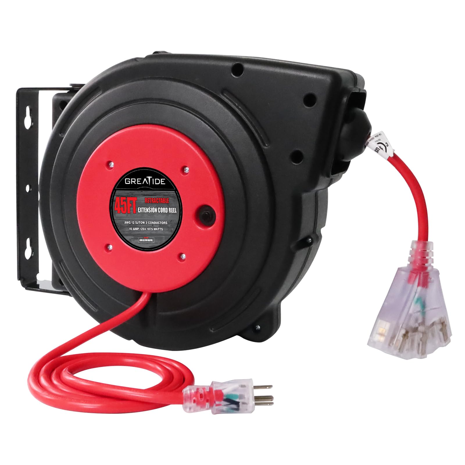 Amazon.com : GREATIDE 45 Ft Retractable Extension Cord Reel, 12 AWG/3C ...