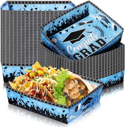Amazon.com: Tenceur 36 Pcs 2024 Light Blue Graduation Paper Food Trays ...