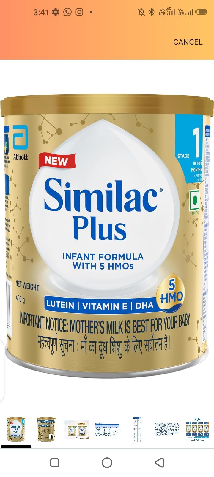 Buy Similac Plus Stage 1 Infant Formula, Up to 6 Months, 400g Tin, with ...