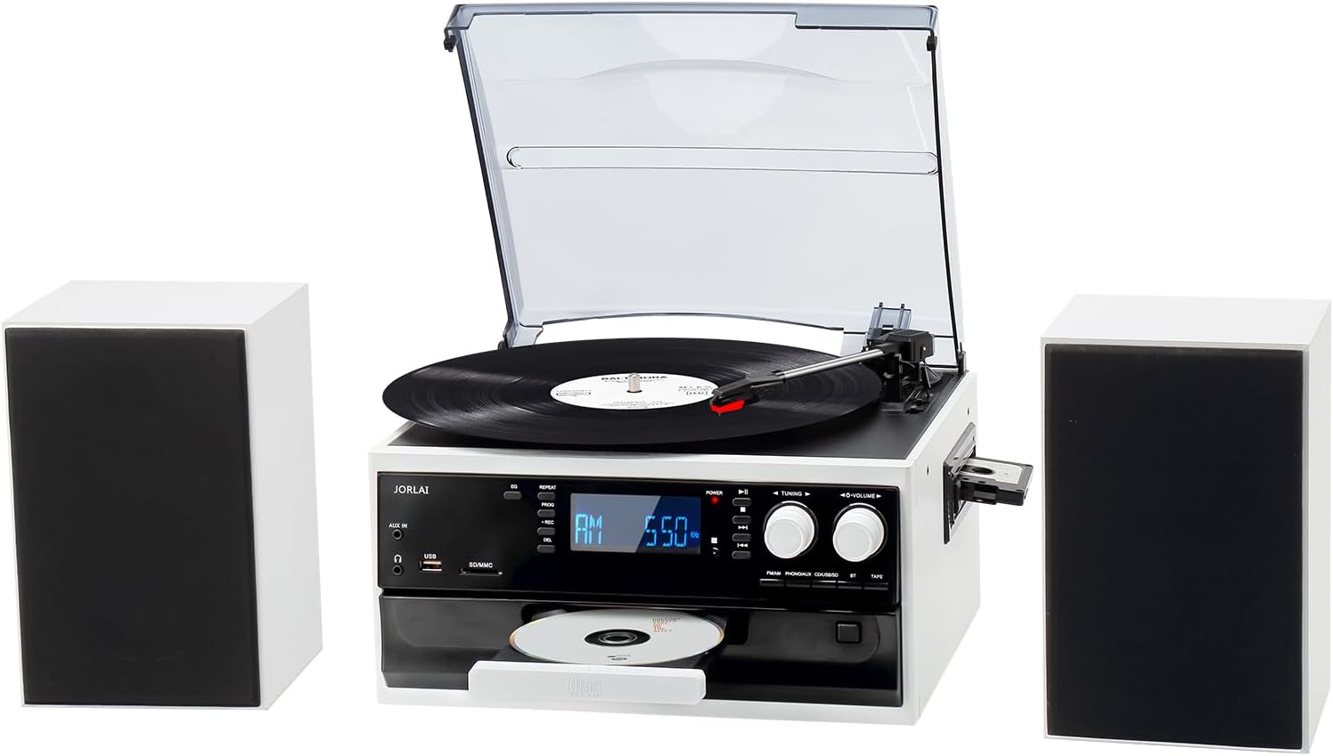 Amazon.com: JENSEN JTA-475B 3-Speed Stereo Turntable with CD System ...