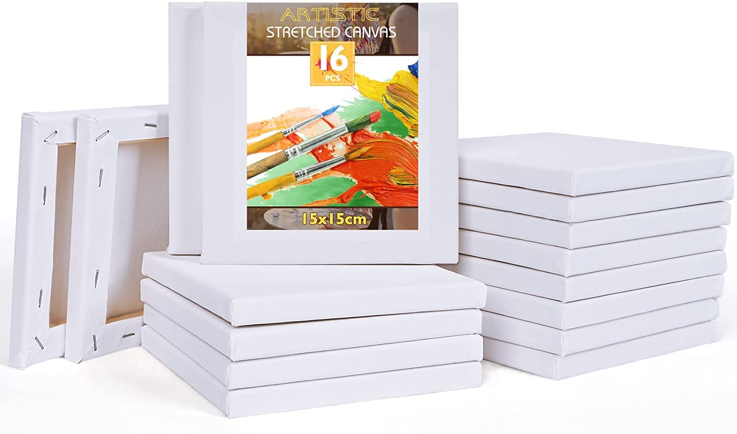 UHAPEER Set of 16 Canvas for Painting, 15 x 15 cm Canvas Panels, 3 ...