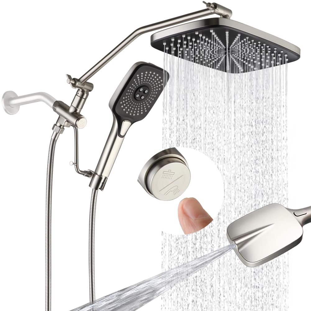 POP SANITARYWARE Shower Head with Handheld Brushed Nickel, High ...